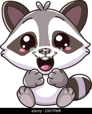 Flat Vector Cute Raccoon. Little Raccoon Icon. Adorable Walking Raccoon ...