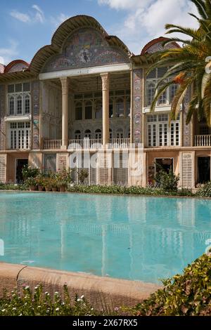 Water pond at the 19th century pavilion in the Eram Garden (Bagh-e Eram ...