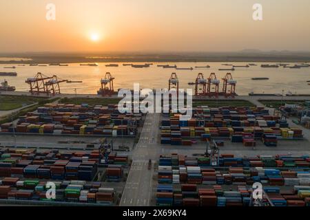 Containers are stacked at the Longtan Container Terminal of Nanjing ...