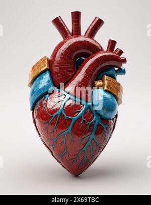 Human heart, semi-realistic representation. Wood texture natural and ...