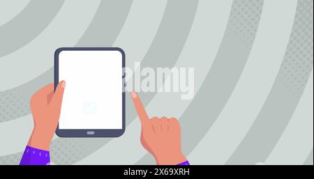 Image of travel icons over hands using tablet Stock Photo - Alamy
