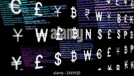 Image of multiple currency symbols over data processing against light ...
