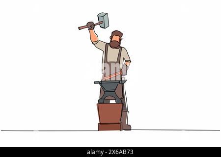Hand drawn hammer, tongs and anvil. Blacksmith work, ironwork concept ...