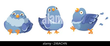 Comic pigeon characters set isolated on white background. Vector ...