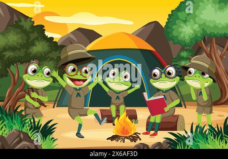 Frogs enjoying a campfire in the forest Stock Vector Image & Art - Alamy