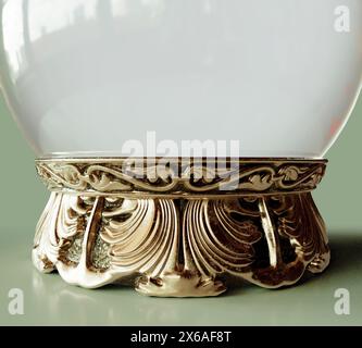 A fortune teller crystal ball with an ornate decorated brass base in an ...