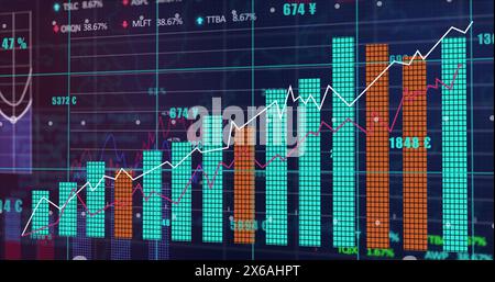 Image of statistical and stock market data processing against blue ...