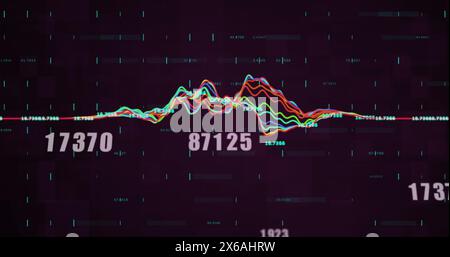 Image of multiple changing numbers and data processing over world map against black background ...