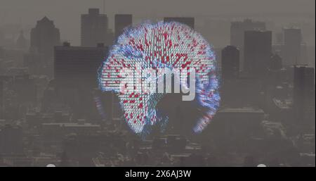 Image of spinning globe icon against aerial view of cityscape Stock ...
