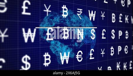 Image of currency and financial data processing over blue background ...