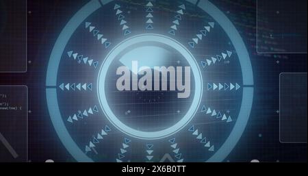 Image of interface with round scanner, microprocessor connections and data processing Stock ...