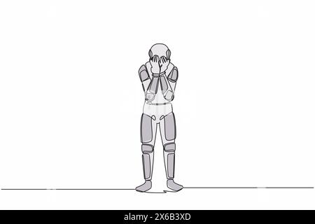 Single continuous line drawing of depression young worker sitting on ...