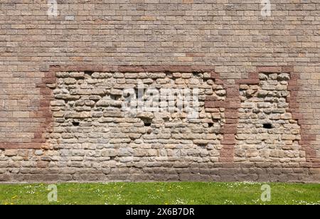Cardiff castle South Wall with remains of the Roman Wall outlined in ...