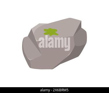 Forest rock with moss. Gray stone brocken in cartoon. Mountain part of ...