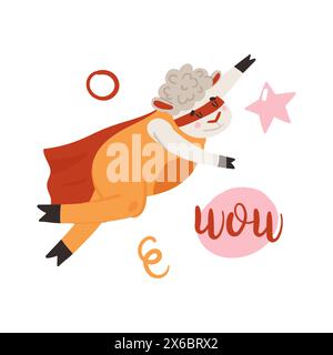 Cute brave sheep in superhero mask and cape flying to protect kids ...