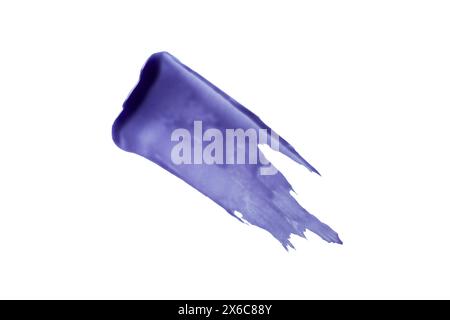 Swatch of whitening purple toothpaste on wooden toothbrush isolated on ...