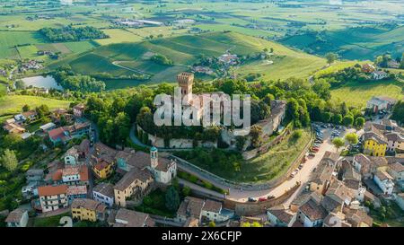 Ancient castle in the town of Cigognola, a view of the town from a ...