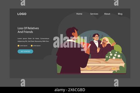 Grieving process depiction. The emotional moment of a funeral ...