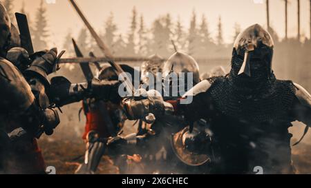 Epic Battlefield: Armies of Medieval Knights Fighting with Swords. Dark Ages Warfare. Action ...