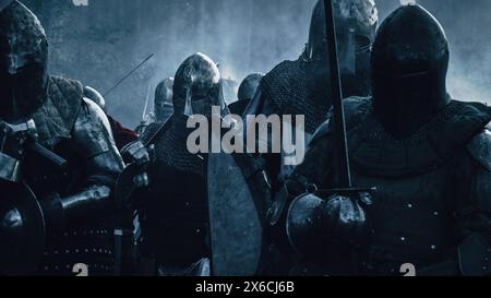 Epic Invading Army of Medieval Knights on Battlefield, Plate Body ...