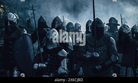 Ancient Invading Army of Medieval Knights Marching on Battlefield ...