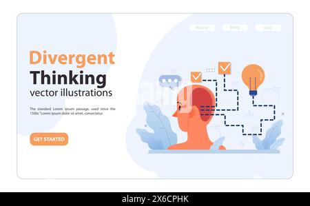 Divergent thinking concept. Profile of a person showcasing ...