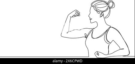 Line drawing of a person flexing their arm with confidence, wearing ...