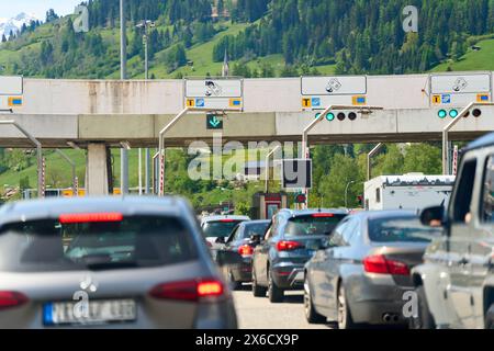 Italy - 11 May 2024: Toll station on the highway in Italy. Tolls on ...