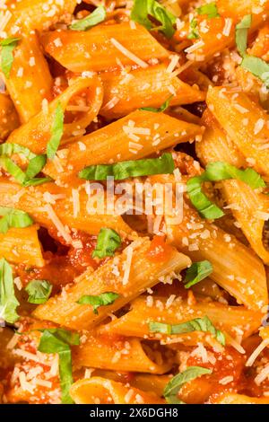 Italian Homemade Pennoni Pasta with Tomato Sauce and Basil Stock Photo ...