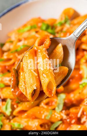 Italian Homemade Pennoni Pasta with Tomato Sauce and Basil Stock Photo ...