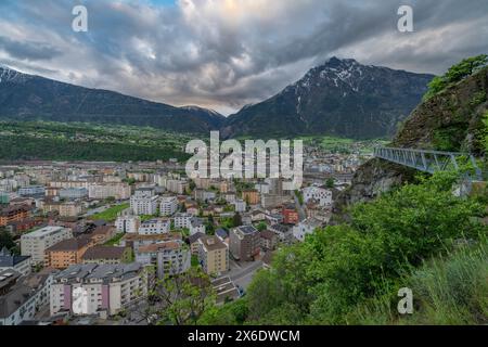 View for Naters part of town in spring cloudy evening in Brig ...