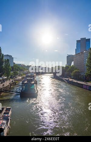 Vienna: river Donaukanal, boat Badeschiff in 01. Old Town, Wien ...