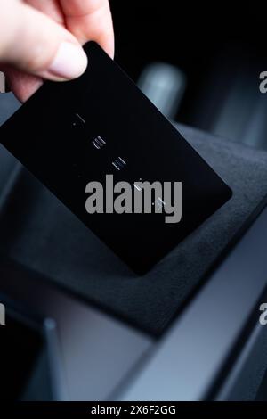 Tesla Model Y vehicle electric key card close-up Stock Photo - Alamy