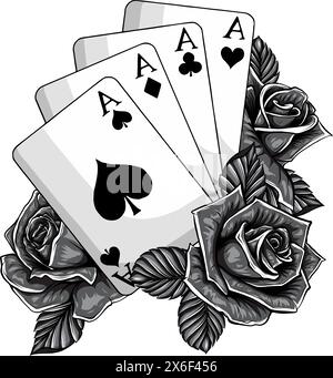 vector illustration of poker aces with rose on white background Stock ...