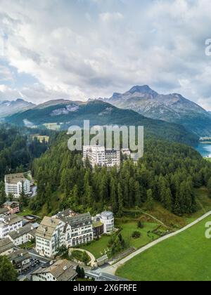 Aerial view over Lake Sils in Engadin - Switzerland from above - aerial ...