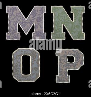 Vintage postal stamp style alphabet with set of capital letters and ...