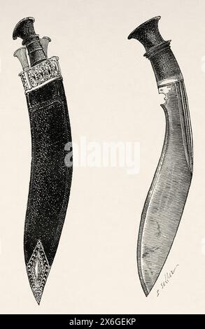 The 19th century kukri knife from Nepal with gilt mounts Stock Photo ...