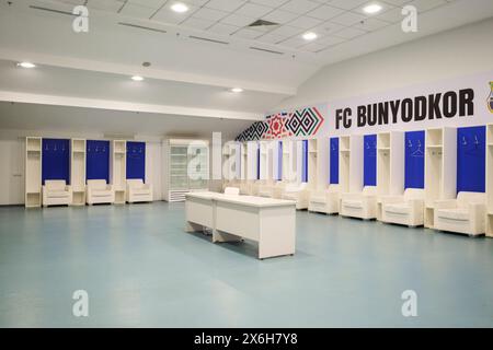 The large, empty team locker, changing room. At the modern place for ...