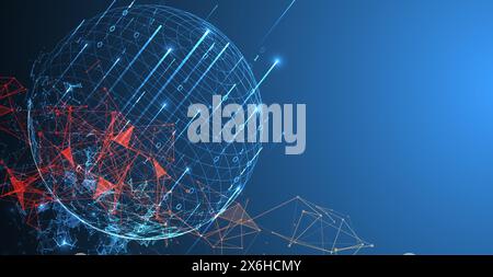 Big data numeric Sphere theme with connected lines in technology style ...