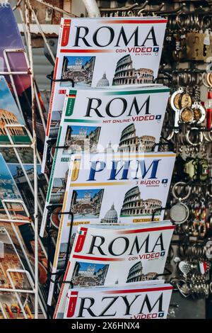 Rome, Italy. Guide books about Rome in many different languages Stock ...