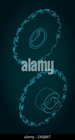 Stylized vector illustrations of blueprints of disc mill cutter Stock ...