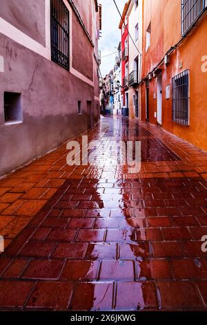Maria Amada Street in the rain in Villajoyosa Stock Photo - Alamy