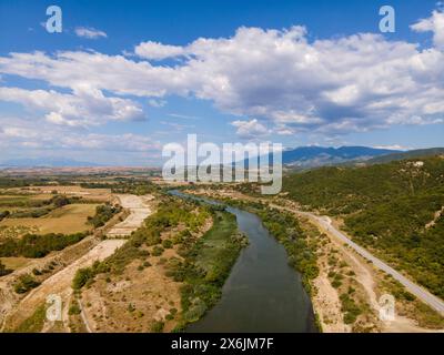 Aerial shot of wetland over Stymonas river estuaries near to Nea ...