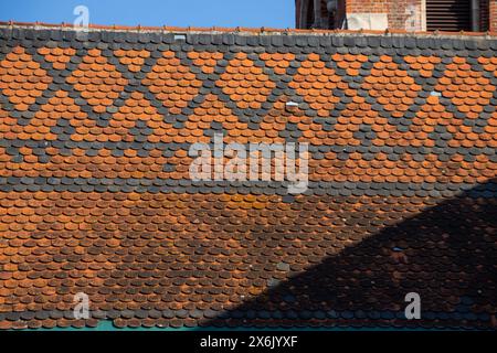 Seamless roof texture of flat red shingles with embedded line patterns ...