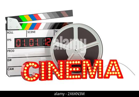 Cinema signboard from golden light bulb letters, retro glowing font. 3D ...