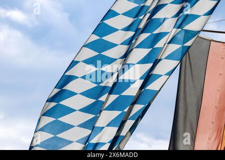 Bavarian flag near the famous Bavarian castles in the Schwangau area ...