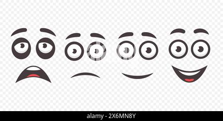Vector Cartoon Faces Illustrations. Expressive Eyes and Mouth. Funny ...