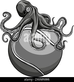Octopus on tennis ball vector illustration on white background Stock ...