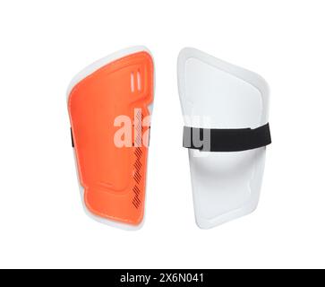 orange shin guards pair isolated on white background Stock Photo - Alamy
