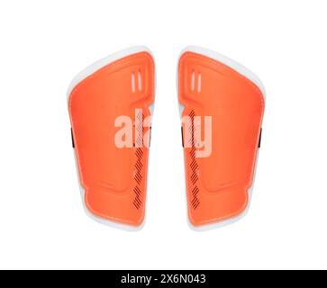 orange shin guards pair isolated on white background Stock Photo - Alamy